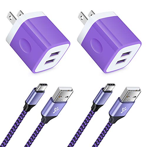 Phone Charger Plug for Samsung Galaxy A32 5G S23 Ultra S23 S22 S21 A53 A14 LG Stylo 4 6 V30 V20 G5 G6 Google Pixel 7 Pro 7 6a, 2 Dual Wall Charger with Type C Nylon Braided Cords USB C Cable 3ft+6ft