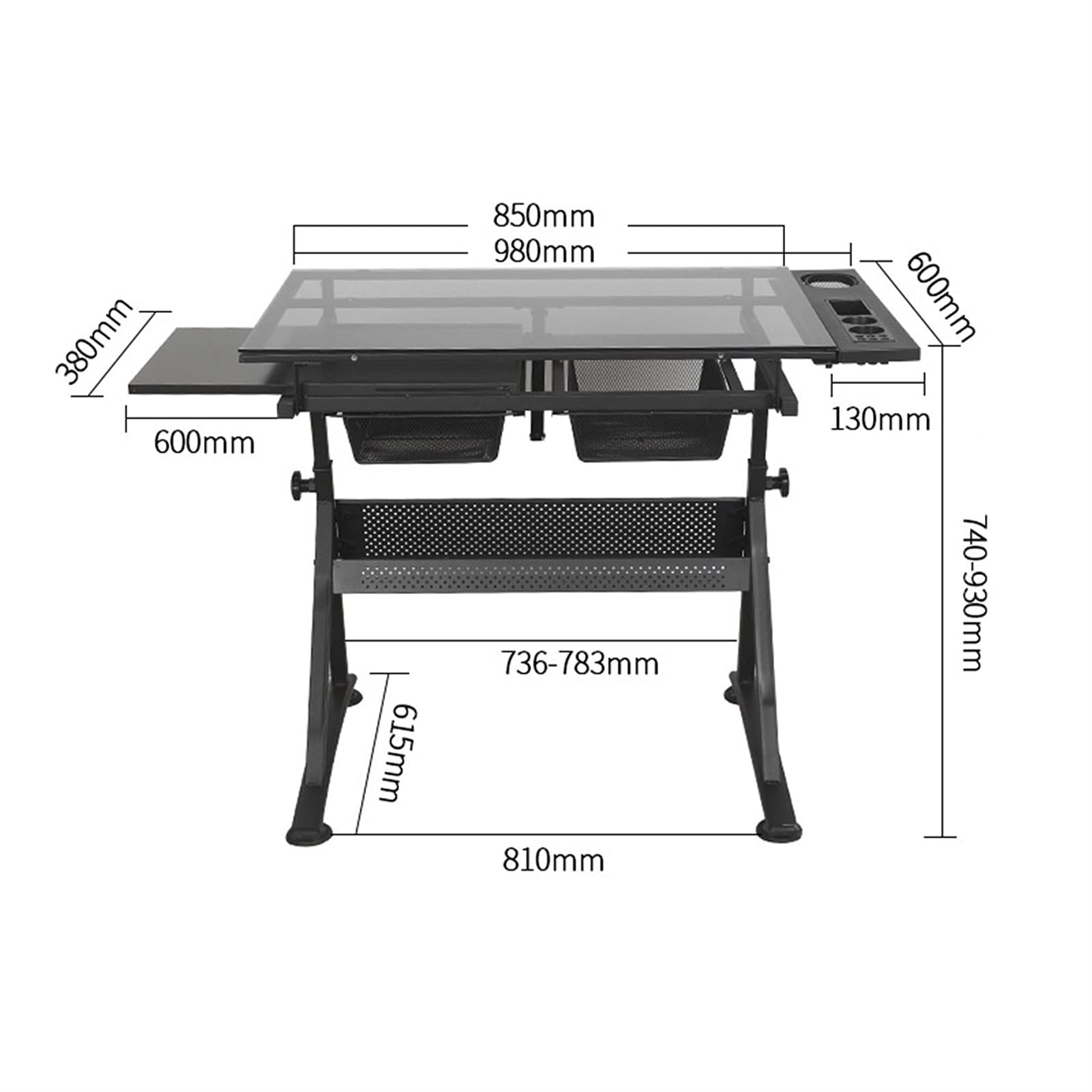 EESHHA Drawing Table Adjustable Glass Drafting Table,Versatile Art Study Table,with Storage Drawers,Art Studio Design Sketching Painting Work Station