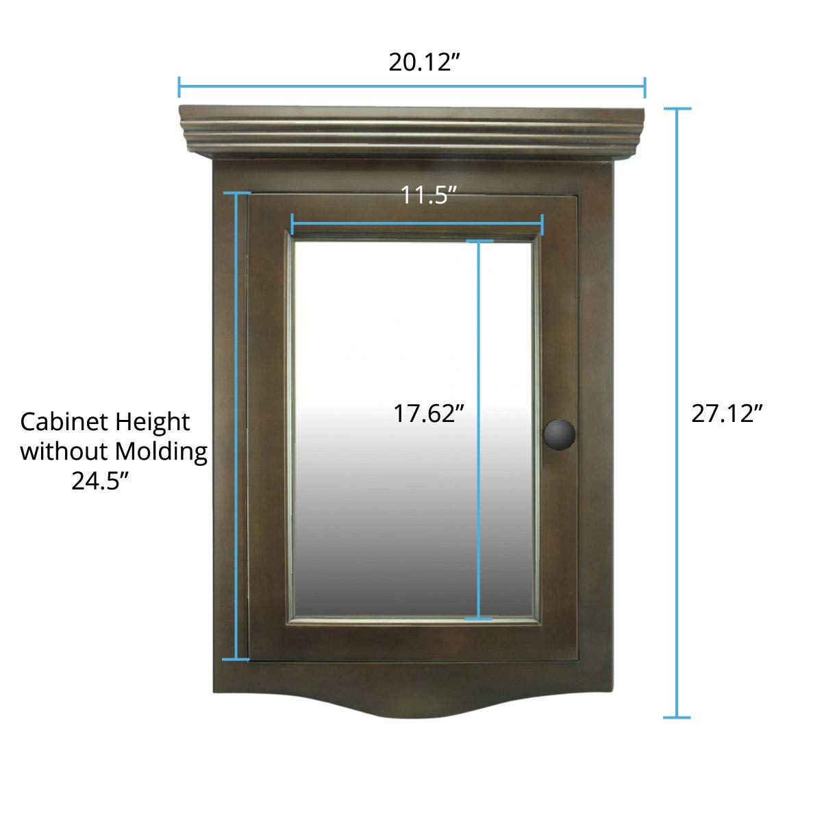 Renovators Supply Manufacturing Medicine Cabinets 27 1/8 in. x 20 1/8 in. Dark Oak Corner Bathroom Wall Medicine Cabinet with Recessed Mirror and Mounting Hardware