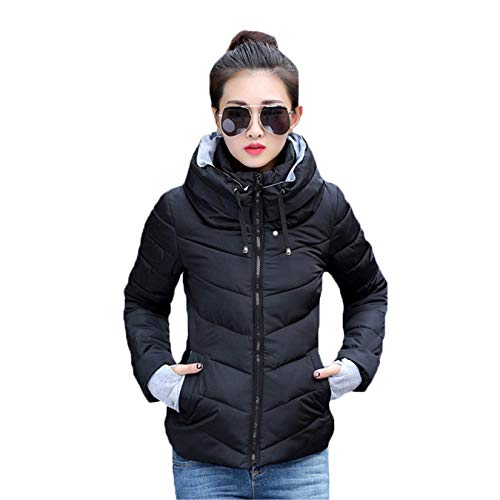 Andongnywell Women's Lightweight Cotton Jacket Jacket high Neck bib Insulation Waterproof Tight Outwear (Black,XX-Large)