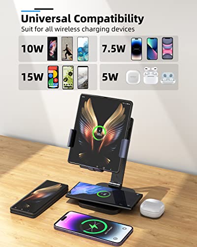 ANPULES Wireless Charger Stand for Z Fold 4/3/2, Aluminium Alloy Charging Station [3 Coils] 2 in 1 Charger Station for Samsung Galaxy Buds 2 Pro/Pro / 2 / Live and Z Fold Series（Include 20W Adapter）