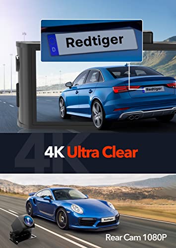 REDTIGER Dash Cam for Cars,4K UHD 2160P Car Camera Front, Wi-Fi GPS,3.18" LCD Screen,Night Vision,170° Wide Angle,WDR,G-Sensor,24H Parking Monitor, Support 256GB Max
