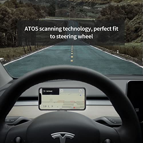 TPARTS Steering Wheel HUD Magnetic Cellphone Mount Phone Holder Stand for Tesla Model 3 / Model Y, Compatible with iPhone and Other 4.7-6.5'' Smartphones (TP200)