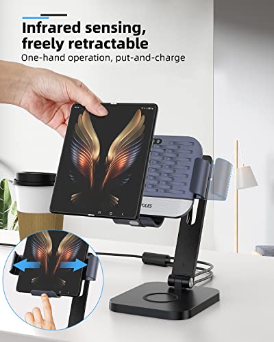 ANPULES Wireless Charger Stand for Z Fold 4/3/2, Aluminium Alloy Charging Station [3 Coils] 2 in 1 Charger Station for Samsung Galaxy Buds 2 Pro/Pro / 2 / Live and Z Fold Series（Include 20W Adapter）