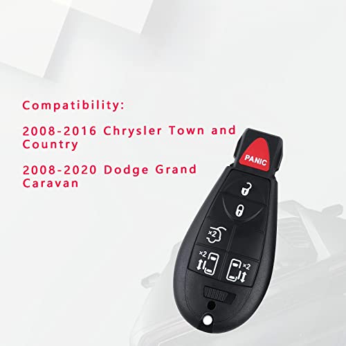6 Buttons Keyless Entry Remote Control Car Key Fob for Chrysler Town and Country 2008-2016 Dodge Grand Caravan 2008-2020(M3N5WY783X) Pack of 2