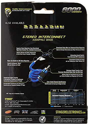 Stinger SI6212 12-Foot 2-Channel 6000 Series Audiophile Grade RCA Interconnect Cable,BLUE