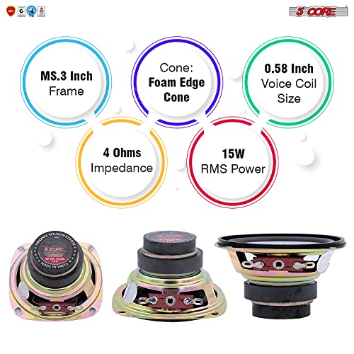 5 CORE 3 inch 5 Pieces Subwoofer Replacement DJ Speaker Sub Woofer Loudspeaker Wide Range Loud WF 3 inch DBL SQ 5pcs