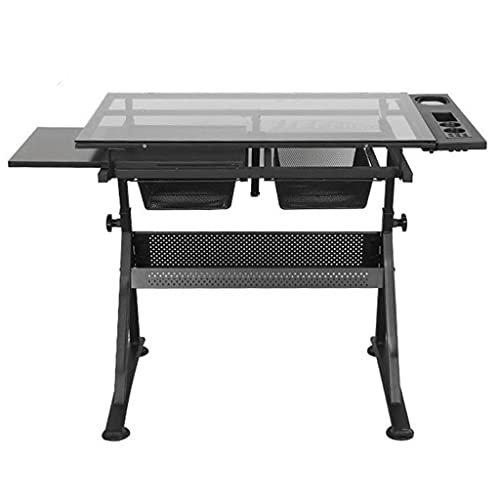 Adjustable Glass Drafting Table,Versatile Art Study Table,with Storage Drawers,Art Studio Design Sketching Painting Work Station