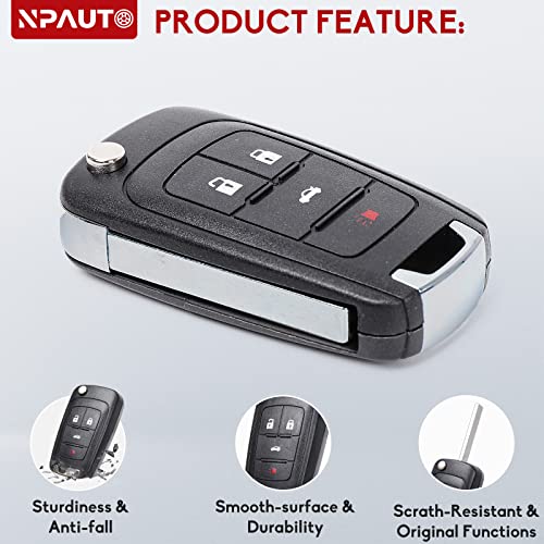 NPAUTO Key Fob Replacement for Chevy Camaro Impala Cruze Equinox Malibu Sonic 2010-2017 | GMC Terrain | Buick Lacrosse Regal Verano Encore Keyless Entry Remote Flip Key Fobs (OHT01060512, 4 Buttons)