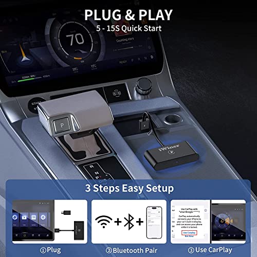 Wireless Carplay Adapter, iWiner 2023 Upgrade CarPlay Wireless Adapter Dongle for iPhone(i-OS 10+) Auto to Wireless Connect to Factory Wired CarPlay Cars from 2015 Plug & Play