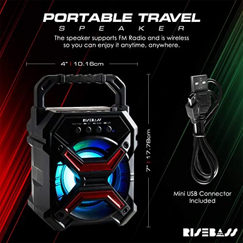 Portable Wireless Bluetooth Speaker for iPhone, Android, iPod and More - Rechargeable Bluetooth Speaker for Kids & Adults - Mini Speaker with Party Lights, for Hiking, Camping, Picnic and Boating