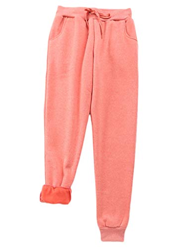 Andongnywell Women's Warm Jogger Fleece Pants Sherpa Lined Athletic Sweatpants Winter Casual Harem Sports Pants (Orange,X-Large)