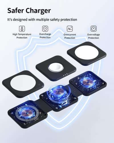 3 in 1 Foldable Wireless Charger, JoyGeek Magnetic Wireless Charging Pad, Mag-Safe Wireless Charging Station for iPhone 14/13/12/11 Series, Apple Watch, AirPods (QC 24W Adapter Included)