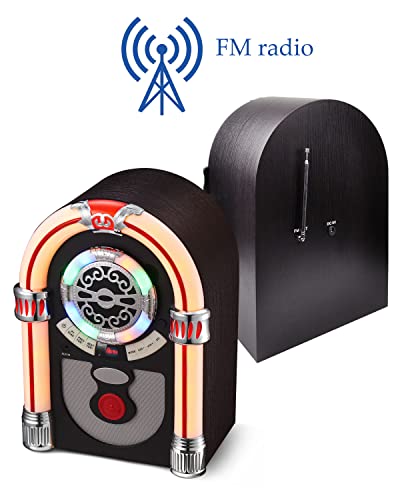 UEME Retro Tabletop Jukebox with Bluetooth, FM Radio, AUX-in Port and Color Changing LED Lights