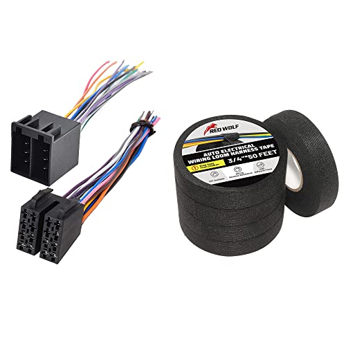 RED WOLF ISO Radio Wire Connector Male & Female w/Wiring Harness Tape 5 Rolls for Peterbilt Freightliner Semi Truck International Volvo Sterling Mack Kenworth Stereo Protection Noise Damping