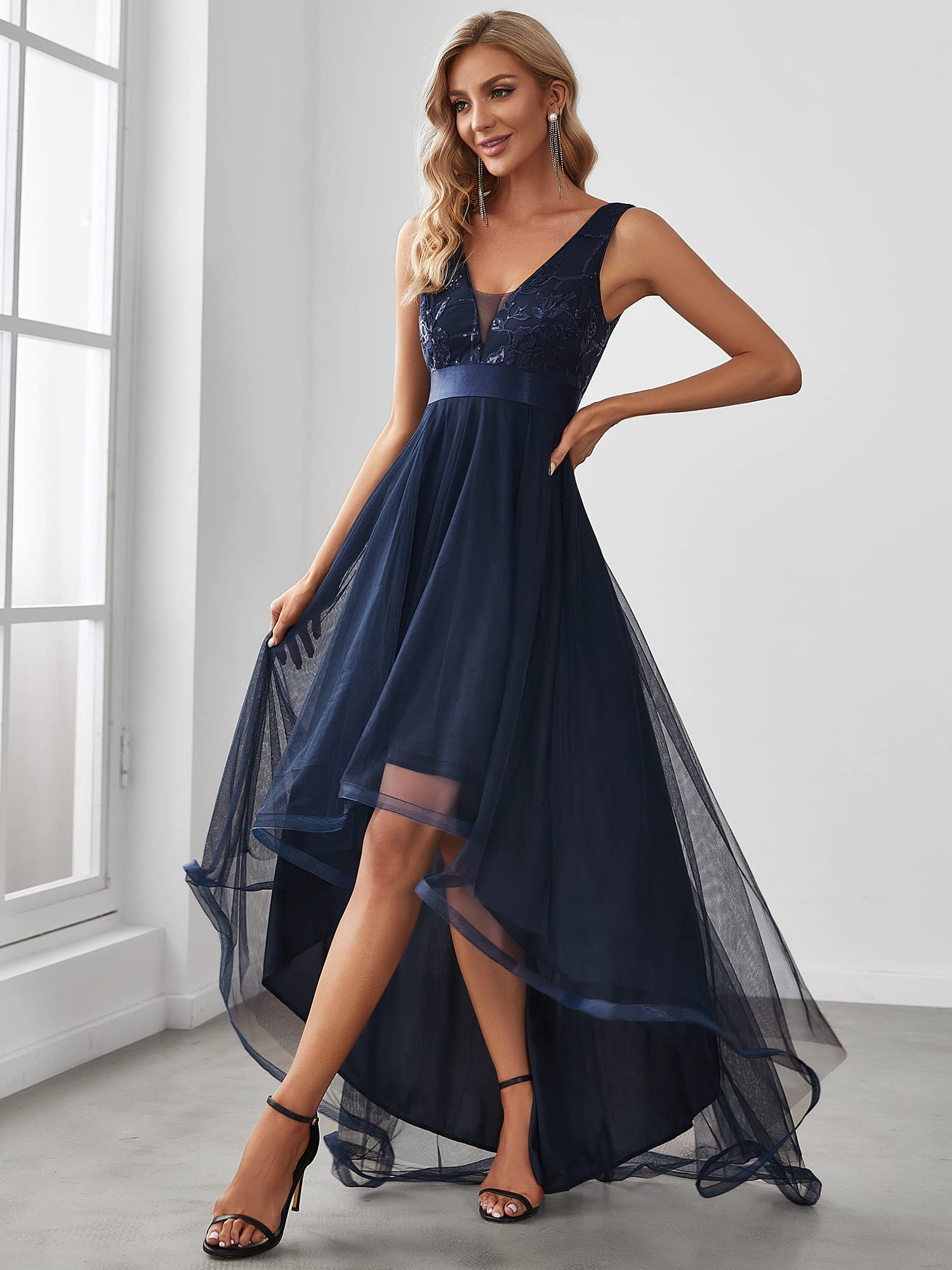 Ever-Pretty Women's Lace Maxi Wedding Party Gowns Tulle Evening Party Gowns Navy Blue US16