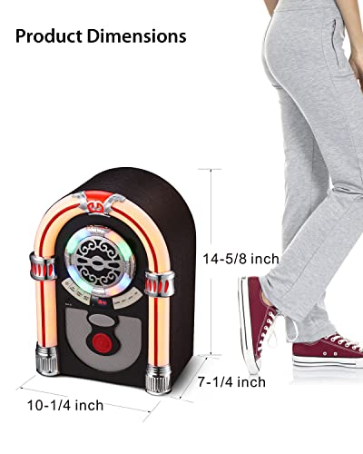 UEME Retro Tabletop Jukebox with Bluetooth, FM Radio, AUX-in Port and Color Changing LED Lights
