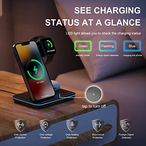 Minthouz 3 in 1 Wireless Charger, 18W Fast Wireless Charging Station for Multiple Devices Apple Watch, AirPods, Wireless Charger Stand Compatible with iPhone 14/13/12/11 Series, Samsung (with Adapter)