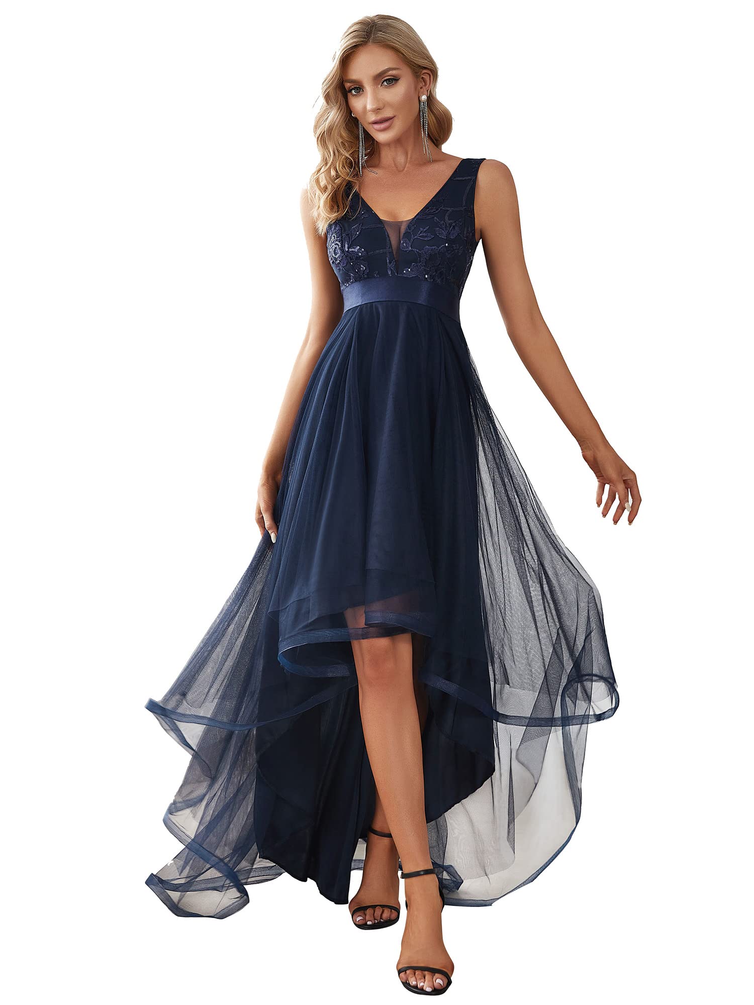 Ever-Pretty Women's Lace Maxi Wedding Party Gowns Tulle Evening Party Gowns Navy Blue US16