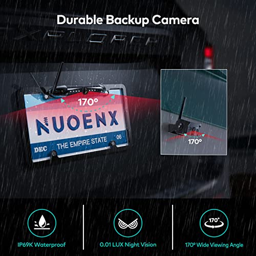 Nuoenx Wireless Backup Camera for RV, Split Screen 5 Inch HD Monitor W/ Wireless License Plate Backup Camera & Wireless Rear View Camera, IR Night Vision Waterproof Camera for RV, Trailer, 5th Wheel