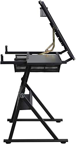 EESHHA Drawing Table Glass Drafting Table, Height Adjustable Drawing Desk with Stool, Tiltable Desk Art Table, Tempered Glass Top Painting Desk, Writing Table with 2 Drawers Beautiful Scenery