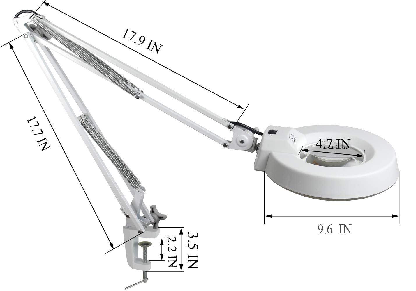 LED Magnifying Lamp, 10X Clamp-On Magnifier Desk Table Task Lamp Lens Diopter with Adjustable Swivel Arm