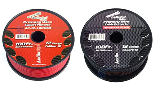 Audiopipe 12 Gauge Wire RED & Black Power Ground 100 FT Each Primary Stranded Copper CLAD