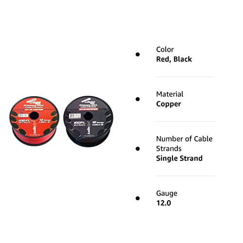 Audiopipe 12 Gauge Wire RED & Black Power Ground 100 FT Each Primary Stranded Copper CLAD