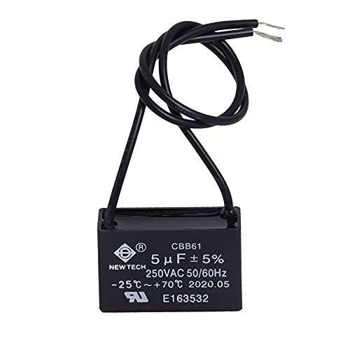 Podoy CBB61 Ceiling Fan Capacitor for Compatible with New Tech 5uf 250VAC 50/60HZ 2 Wire