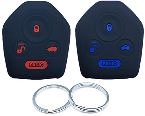 RUNZUIE 2Pcs Silicone Smart Key Fob Cover Shell Compatible with 2022 2021 2020 Subaru Impreza Outback Crosstrek Legacy Forester Tribeca WRX XV Crosstre CWTWBU766 CWTWB1U811 Black with Blue/Red