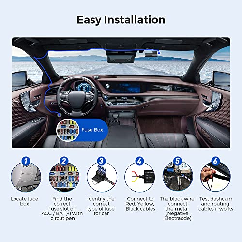 AZDOME Micro USB Port 3-Lead Acc Hardwire Kit for M300S Dash Cam, 12ft with Fuse Kit, for Dash Camera 24H Parking Monitor Mode, Converts 12V-24V to Output 5V/2.5A Max JYX04