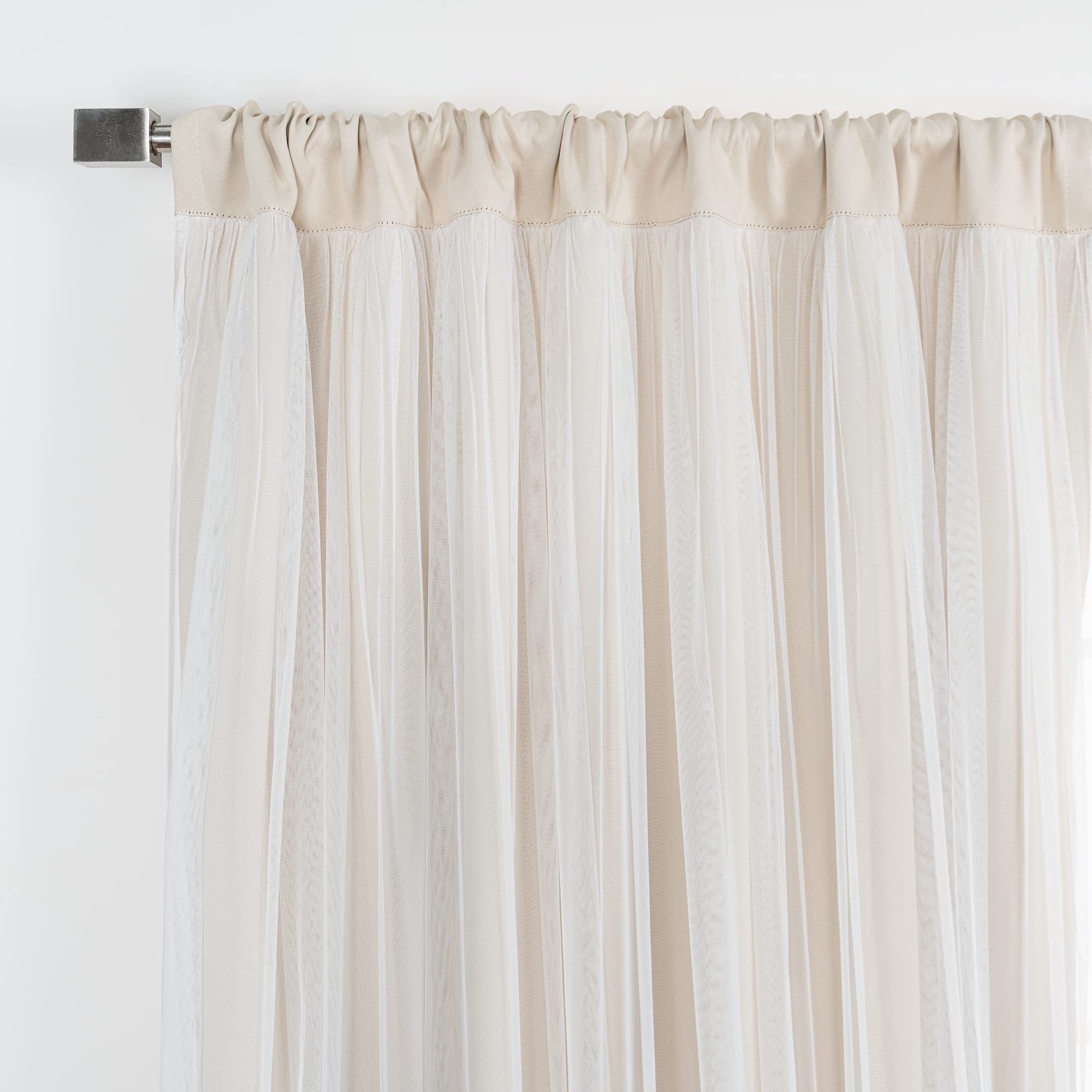 Best Home Fashion Lace Tulle Overlay Thermal Insulated Solid Blackouts - Rod Pocket - Set of 2 Panels - 52" W x 96" L - Beige