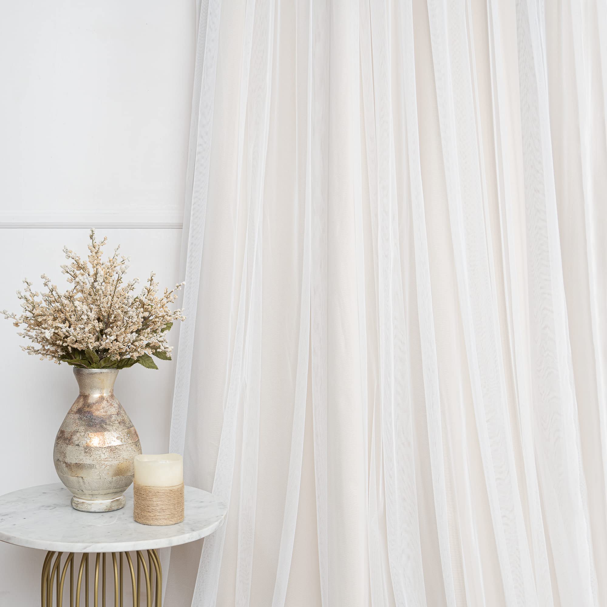 Best Home Fashion Lace Tulle Overlay Thermal Insulated Solid Blackouts - Rod Pocket - Set of 2 Panels - 52" W x 96" L - Beige