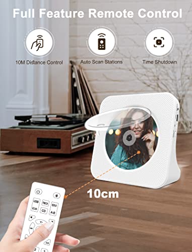 4000mAh Rechargeable Portable CD Player:Kpop Music Player with Bluetooth HiFi Speaker,Remote Control,LCD Display,Sleep Timer,Headphone Jack, Supports CD/Bluetooth/FM Radio/U-Disk/AUX