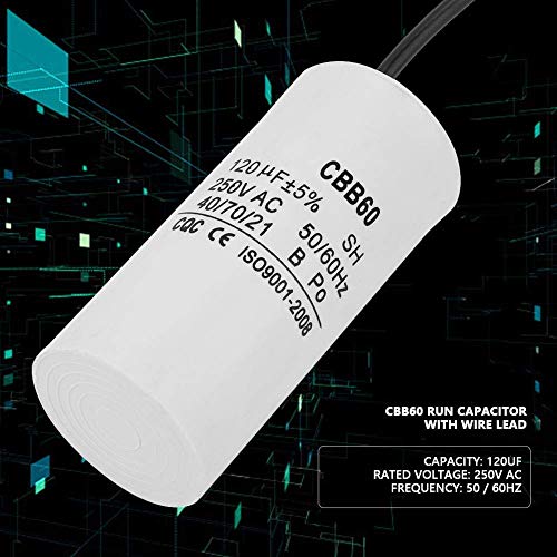 CBB60 Capacitor, 250V AC 120uF 50/60Hz Motor Start Run Capacitor, with Wire , for Air Conditioners, Compressors, Motors