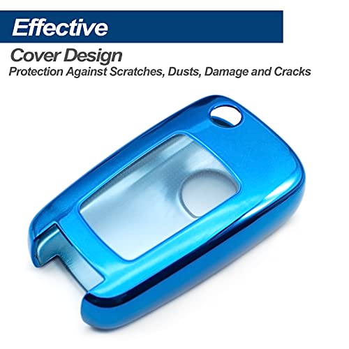Fit for Chevrolet Chevy Equinox Encore Camaro Cruze Malibu Impala Buick Regal Lacrosse GMC Terrain TPU Key Fob Remote Cover Case Shell Glove Pouch Holder Protector Keyless Entry Sleeve Accessory, Blue