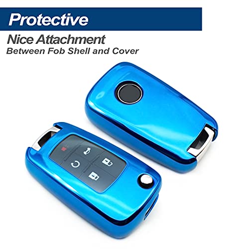 Fit for Chevrolet Chevy Equinox Encore Camaro Cruze Malibu Impala Buick Regal Lacrosse GMC Terrain TPU Key Fob Remote Cover Case Shell Glove Pouch Holder Protector Keyless Entry Sleeve Accessory, Blue