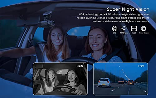 Dual Dash Cam with Built-in GPS, COOAU 1080P Front and Inside WiFi Dash Camera for Cars, Sony Sensor, Supercapacitor, 4 IR Night Vision, G-Sensor, Loop-Recording & Parking Mode (D20)