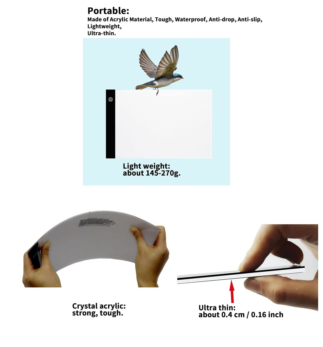 Generic Small Light Box for Tracing, Drawing, Painting, Diamond Art, Weeding Vinyl, LED Tracer Pads, Artists Light Boxes, Bright Drafting Lightpad, Lightboard, Tablet