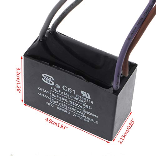 ANG-puneng 2Pcs CBB61 Ceiling Fan Capacitor Electrical Power Relay Connecting Capacitor 4.5uf+6uf+5uf 5 Wire 250V