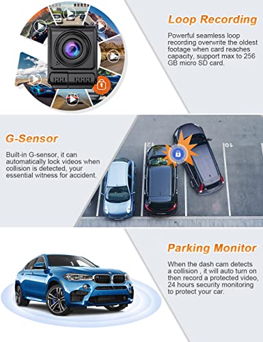 4K Dual Dash Cam, with WiFi GPS, Otovoda Dash Cam Front and Inside, 4K Front/2K Front/1080P Front+1080P Inside, Dual Dash Camera for Cars with Super Night Vision, Parking Monitor, Support 256GB Max