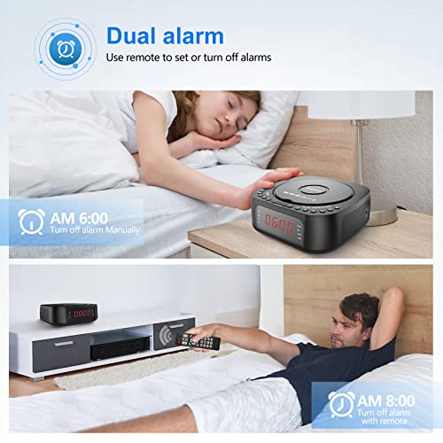 Kuephom CD Players for Home with Alarm Clock,Boombox CD Player with Bluetooth and Radio,DVD Players for TV,USB Ports for Playing and Charging,RCA ouput displaying Video and Picture,with Remote