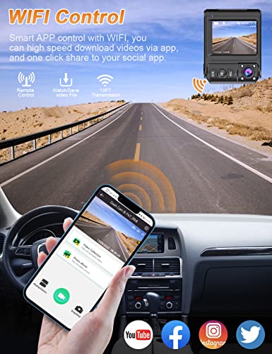4K Dual Dash Cam, with WiFi GPS, Otovoda Dash Cam Front and Inside, 4K Front/2K Front/1080P Front+1080P Inside, Dual Dash Camera for Cars with Super Night Vision, Parking Monitor, Support 256GB Max