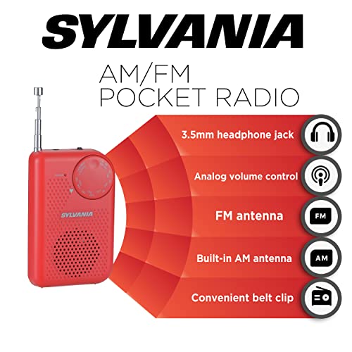 Portable AM/FM Pocket Radio With Built-In Speaker, Red