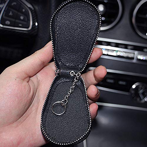 ihreesy Glitter Car Key Cover,Multifunctional Leather Key Case Glitter Rhinestone Key Bling Key Case with Zipper and Carabiner,White