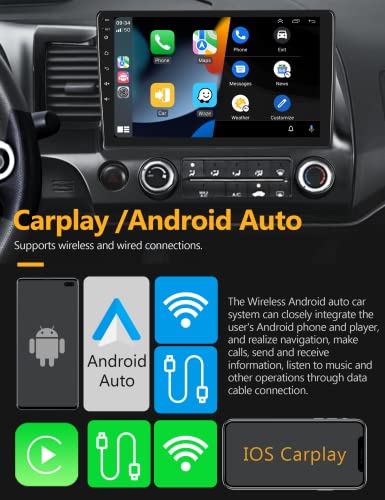 Android 11 for Honda Civic Car Stereo 2006-2011 with Wireless Carplay Android Auto, 10.1 Inch Touch Screen Car Radio Supports GPS Navigation, SWC, WiFi, Hi-Fi Sound System, FM/RDS, Split Screen