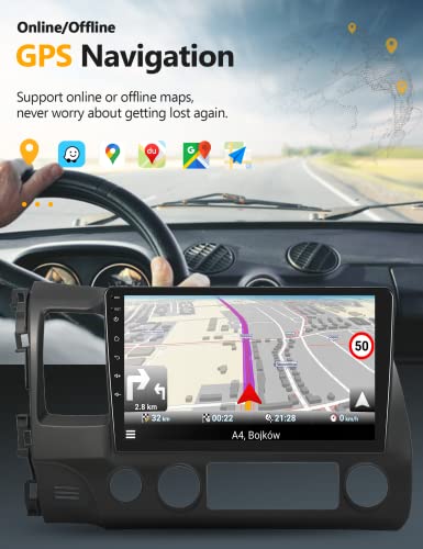 Android 11 for Honda Civic Car Stereo 2006-2011 with Wireless Carplay Android Auto, 10.1 Inch Touch Screen Car Radio Supports GPS Navigation, SWC, WiFi, Hi-Fi Sound System, FM/RDS, Split Screen