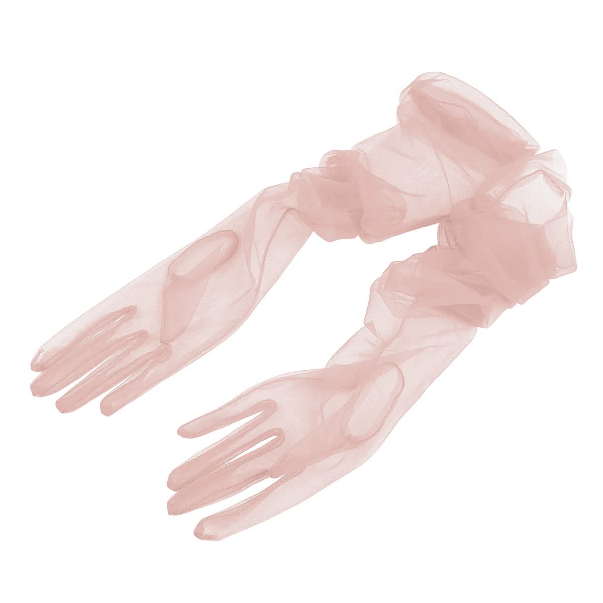 Aniler Women's 27'' Long Tulle Gloves Sheer Wedding Bridal Gloves Elbow Length Opera Party Gloves (Khaki)