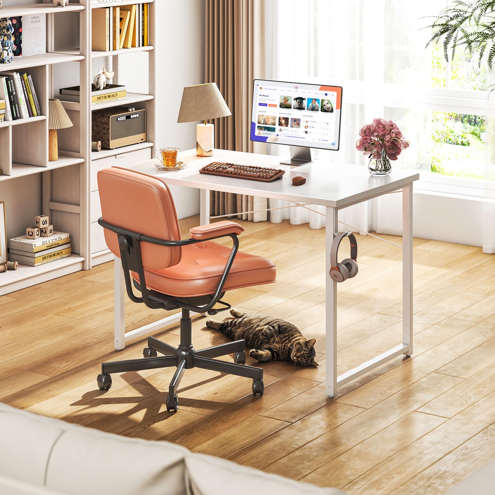 Coleshome 40 Inch Computer Desk, Modern Simple Style Desk for Home Office, Study Student Writing Desk, White