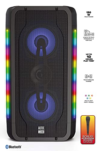 Altec Lansing Shockwave Wireless Party Speaker, Travel Bluetooth Speaker with Rechargeable Battery, Portable Sound System with Microphone (Renewed)